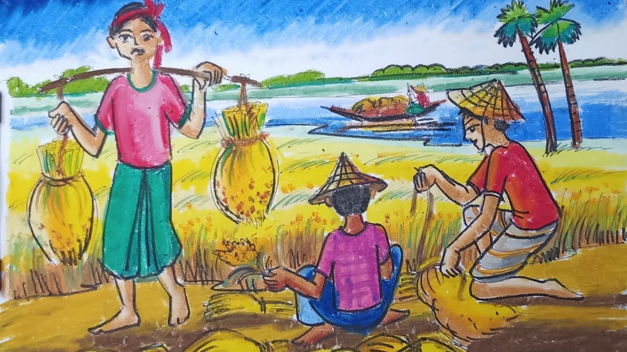 How to draw landscape / scenery of late autumn step by step. very easy ...