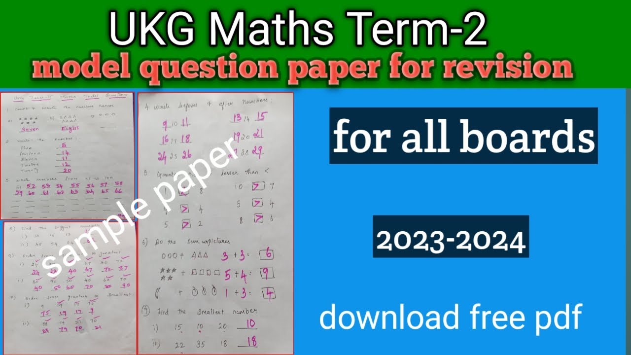 Ukg maths half yearly exam question paper for revision/pp2 maths term-2 ...