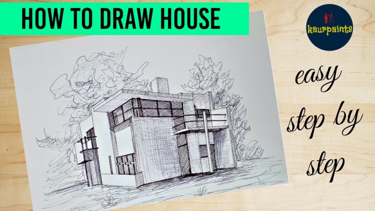 Drawing Tutorial How To Draw A Modern House Youtube Modern House
