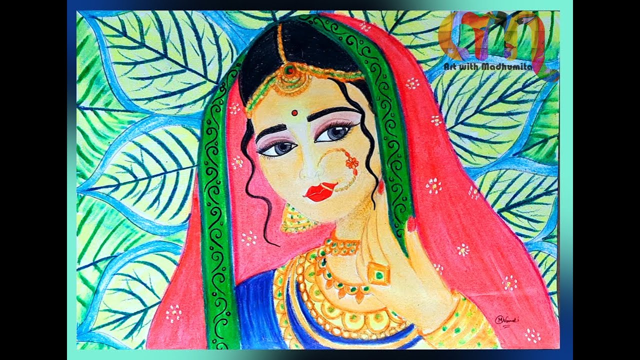 How to Draw a Traditional Bride - Oil Pastel | Girl Face Drawing l Girl ...