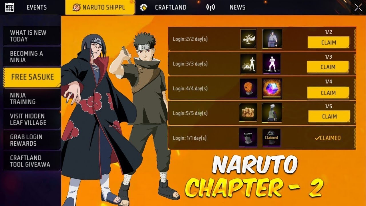 NARUTO Chapter 2 Event Free Fire💥Naruto event free emote in free fire, free fire naruto event ...