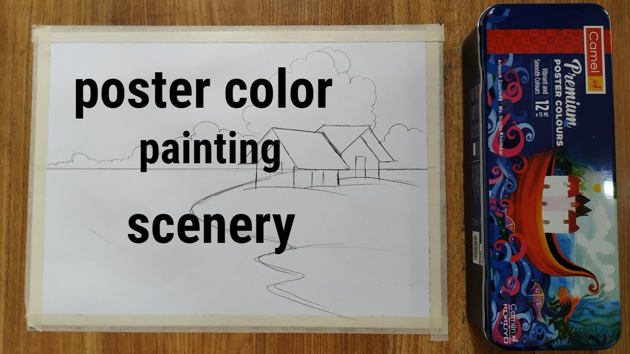 how to draw village scenery with poster color,easy poster color scenery ...