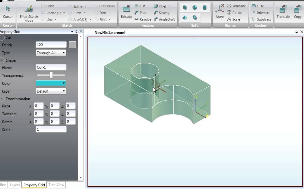 Translate and undo/redo for cut solids - YouTube