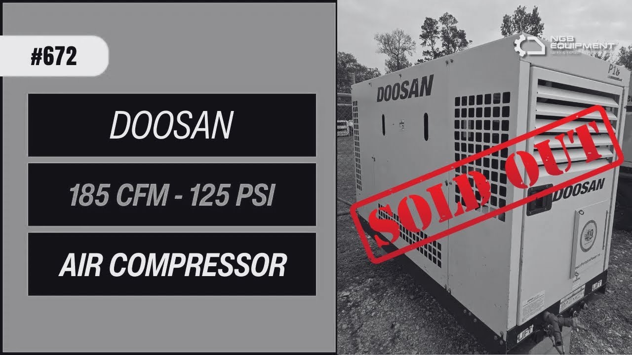 Doosan 185 CFM Portable Air Compressor – As New, Only 390 Hours (2018 ...