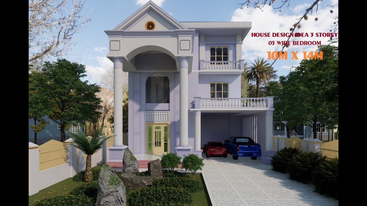 3 Storey House Design Idea || 10m x 14m || 05 wide bedroom - YouTube