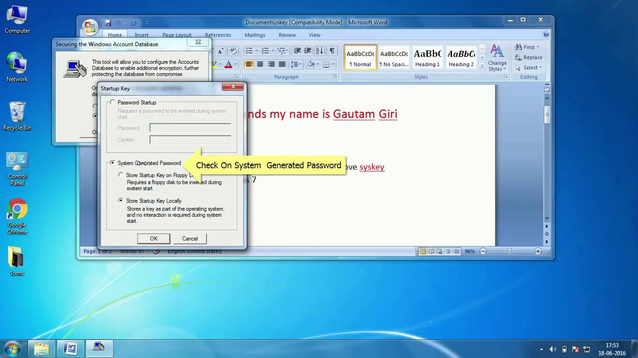 How to disable Syskey in Windows 7 - YouTube
