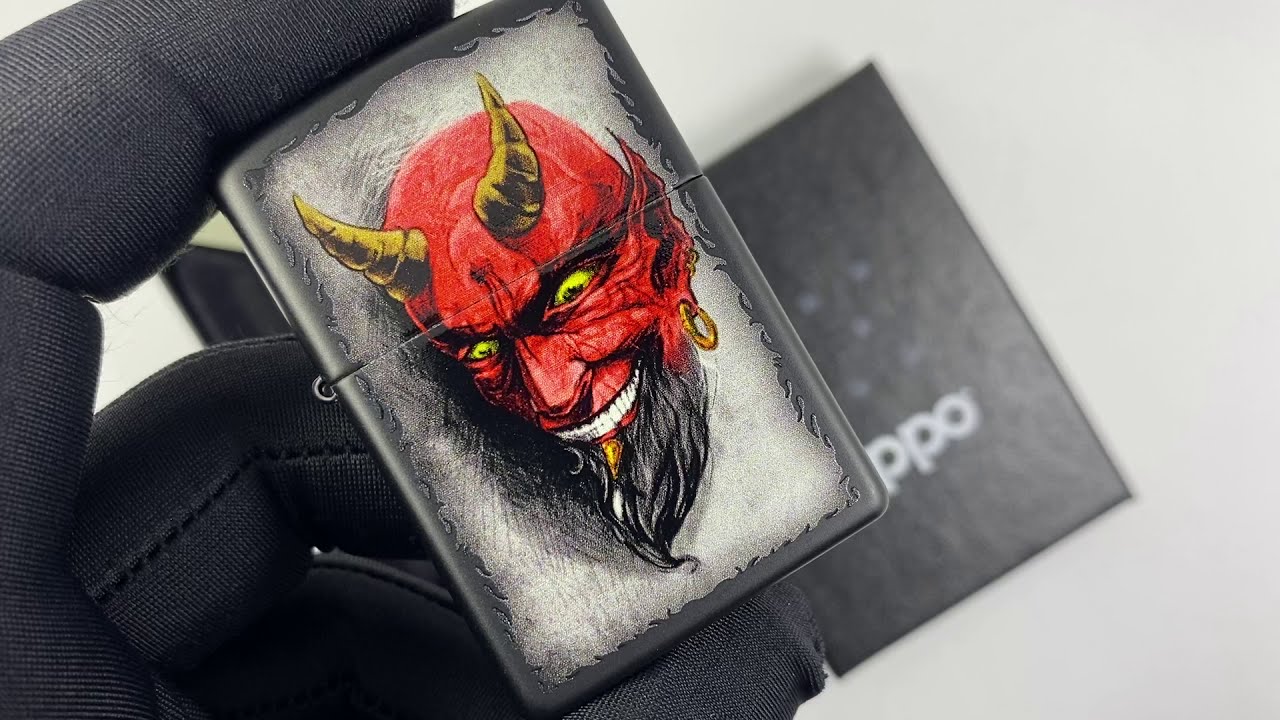 28862 Зажигалка Zippo Tattoo Red Devil Horns, Black Matte - YouTube