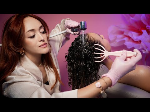 ASMR Detailed Curly Hair Scalp Check & Hair Wash | Detangling, Shampooing, Water, Rinsing & Massage