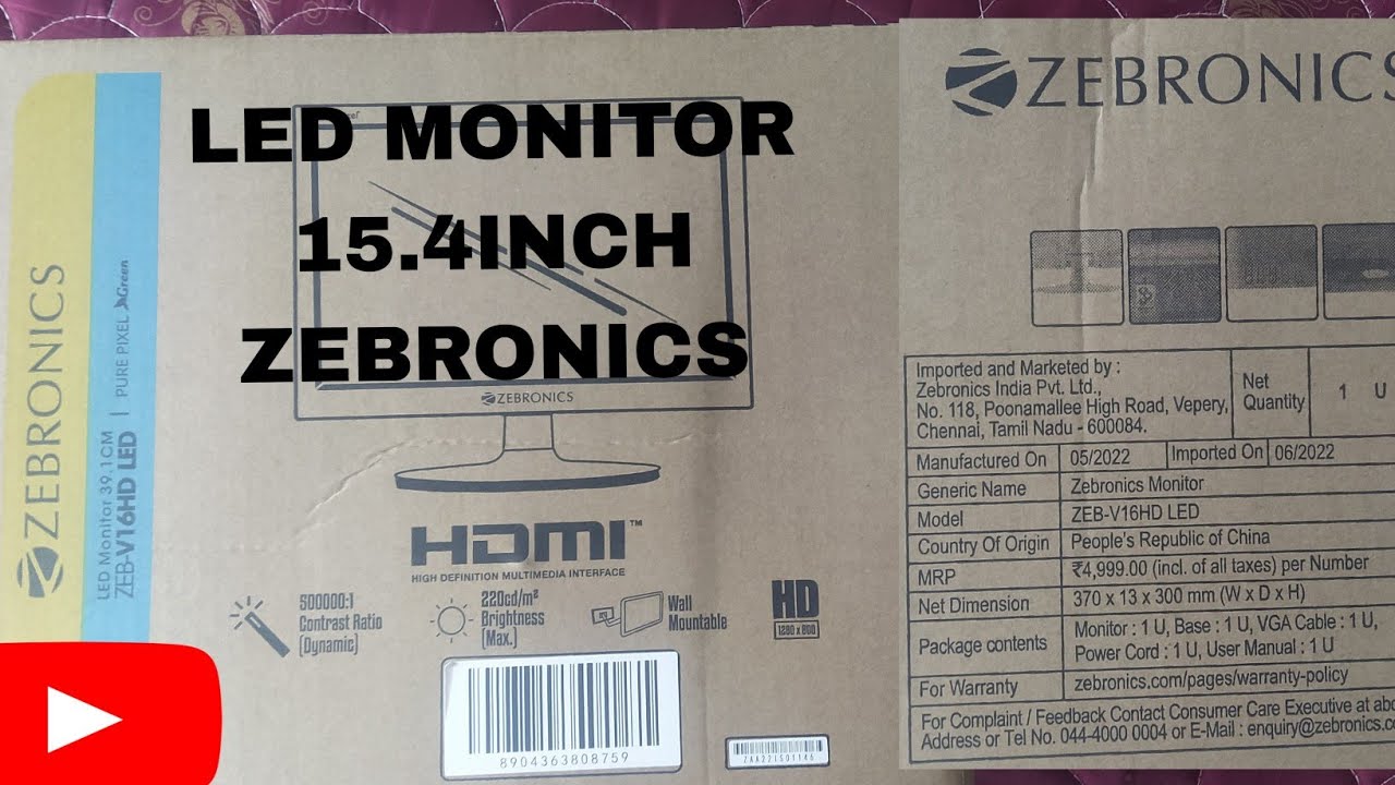 ZEBRONICS 15.4 inch HD Monitor (Zeb-V16HD LED) - YouTube