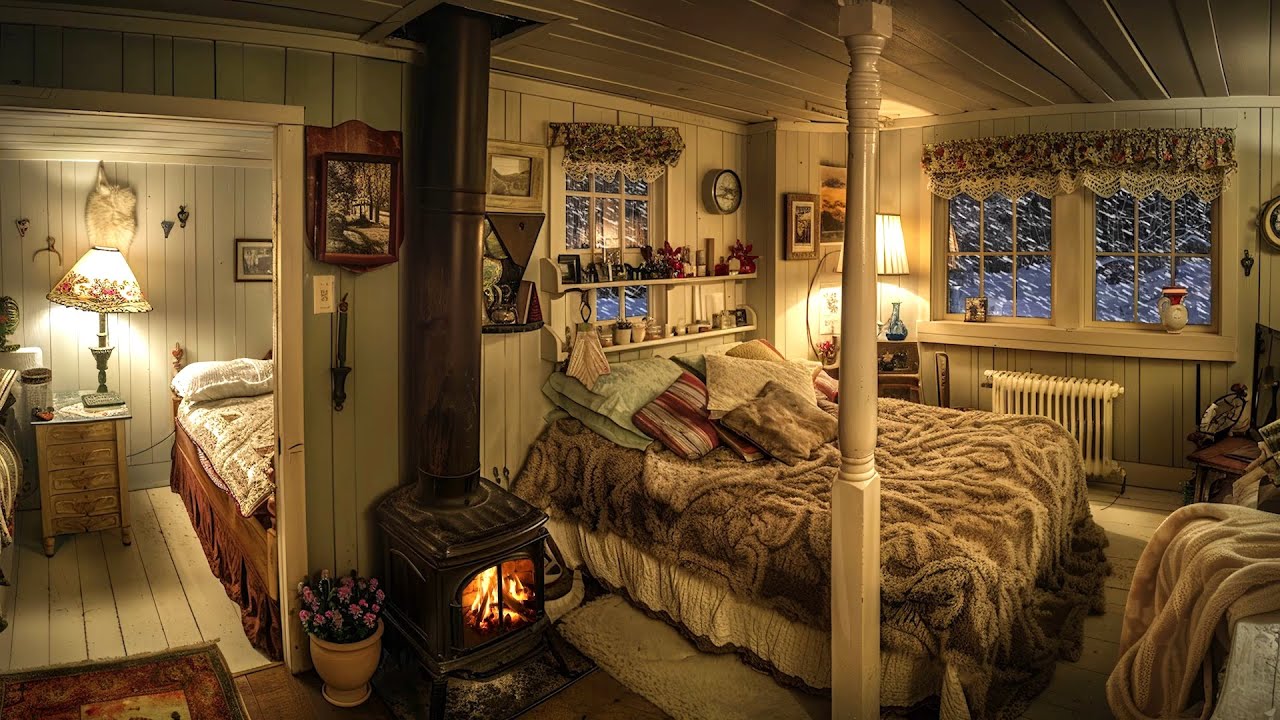 Relaxing Fireplace Cabin | Deep Sleep with Bonfire Sounds and Howling ...