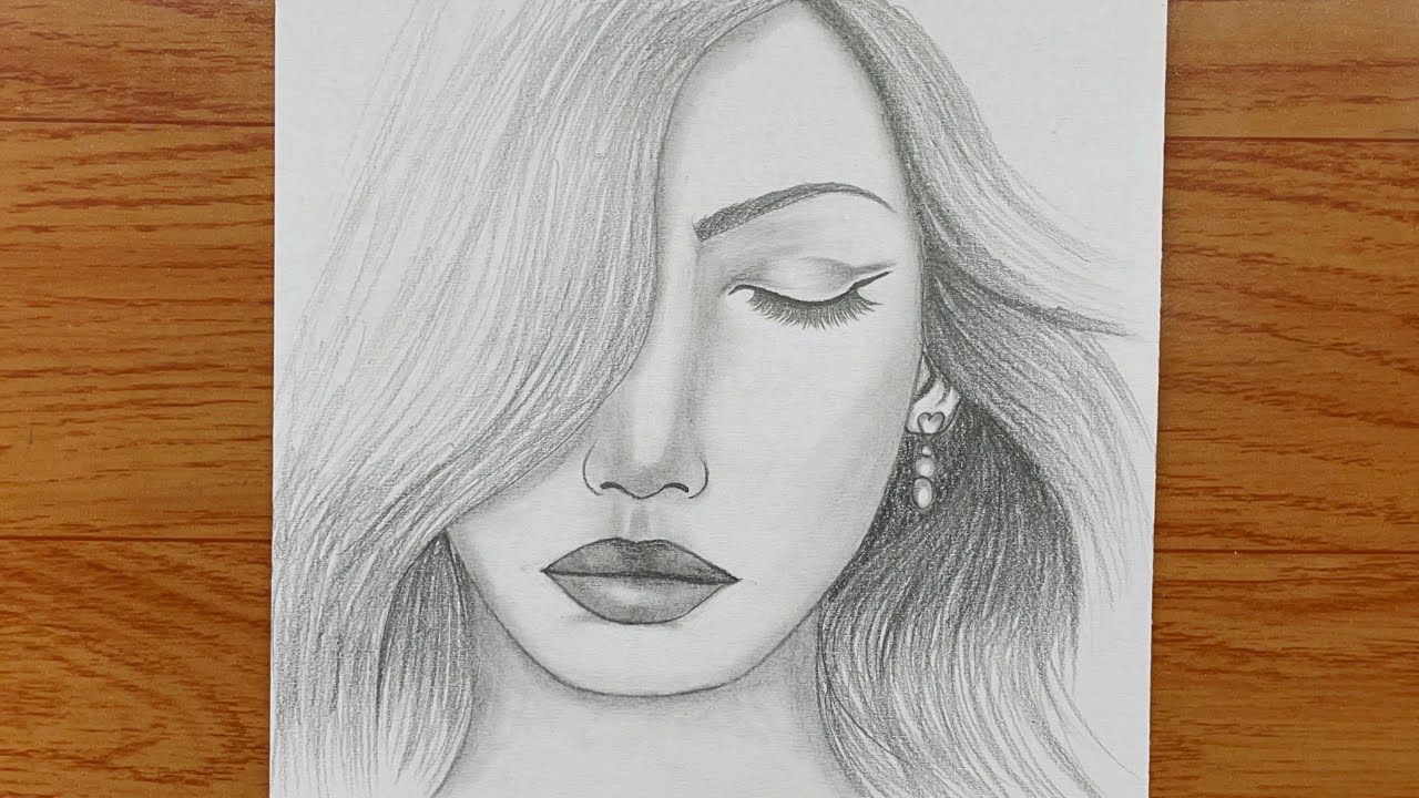 How to draw a girl with close eyes || very easy girl face drawing-step ...