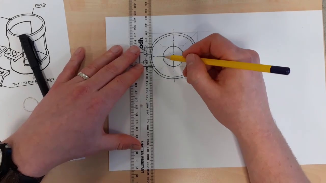Orthographic sketching of part 3 - YouTube