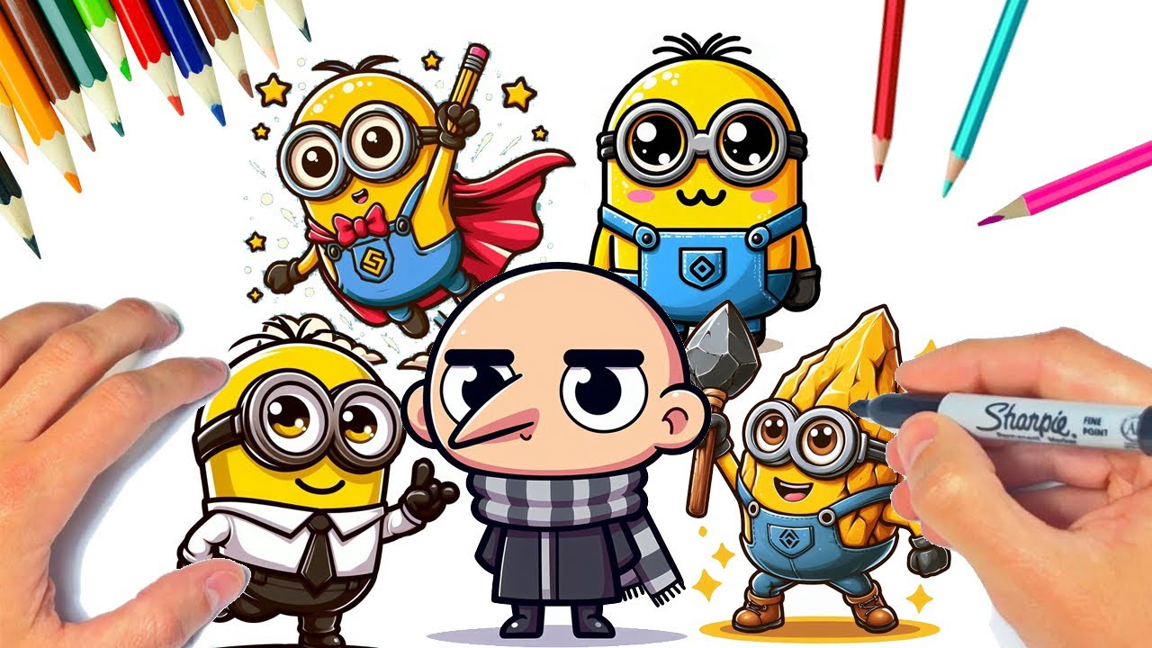 How to COLOR GRU and the MINIONS | Despicable Me | EASY Drawing | For ...