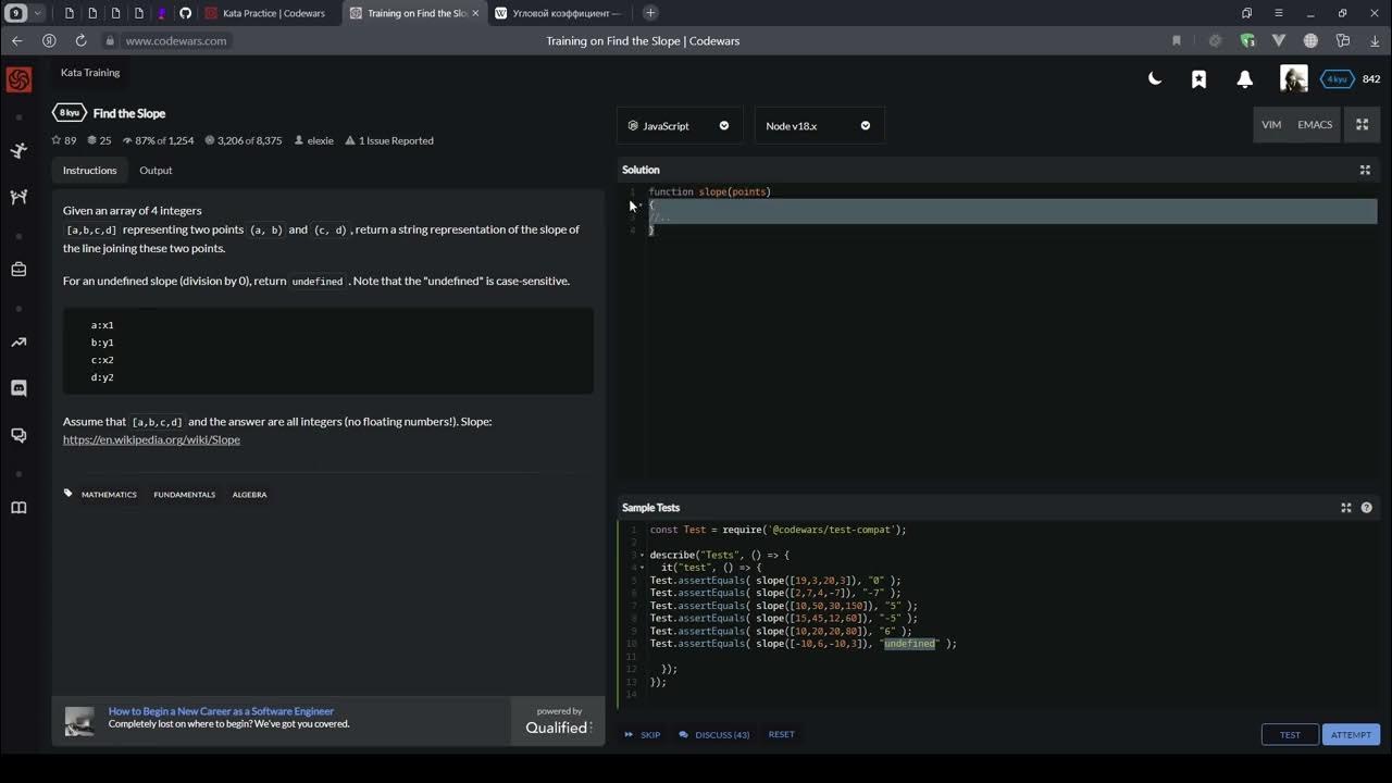 Задачки с Codewars 8 kuy Find the Slope - YouTube