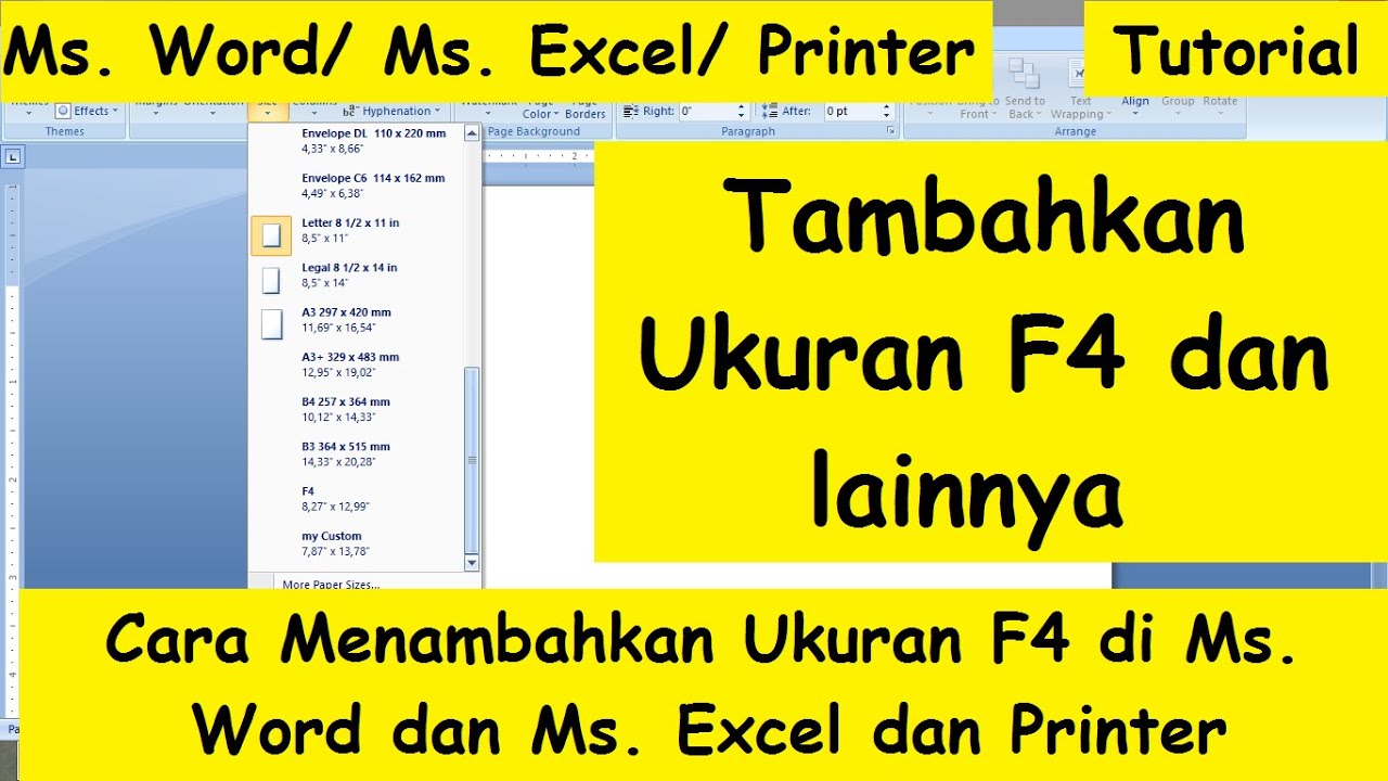 Cara Menambahkan Ukuran F4 dan Ukuran lainnya di Ms. Word, Ms. Excel ...