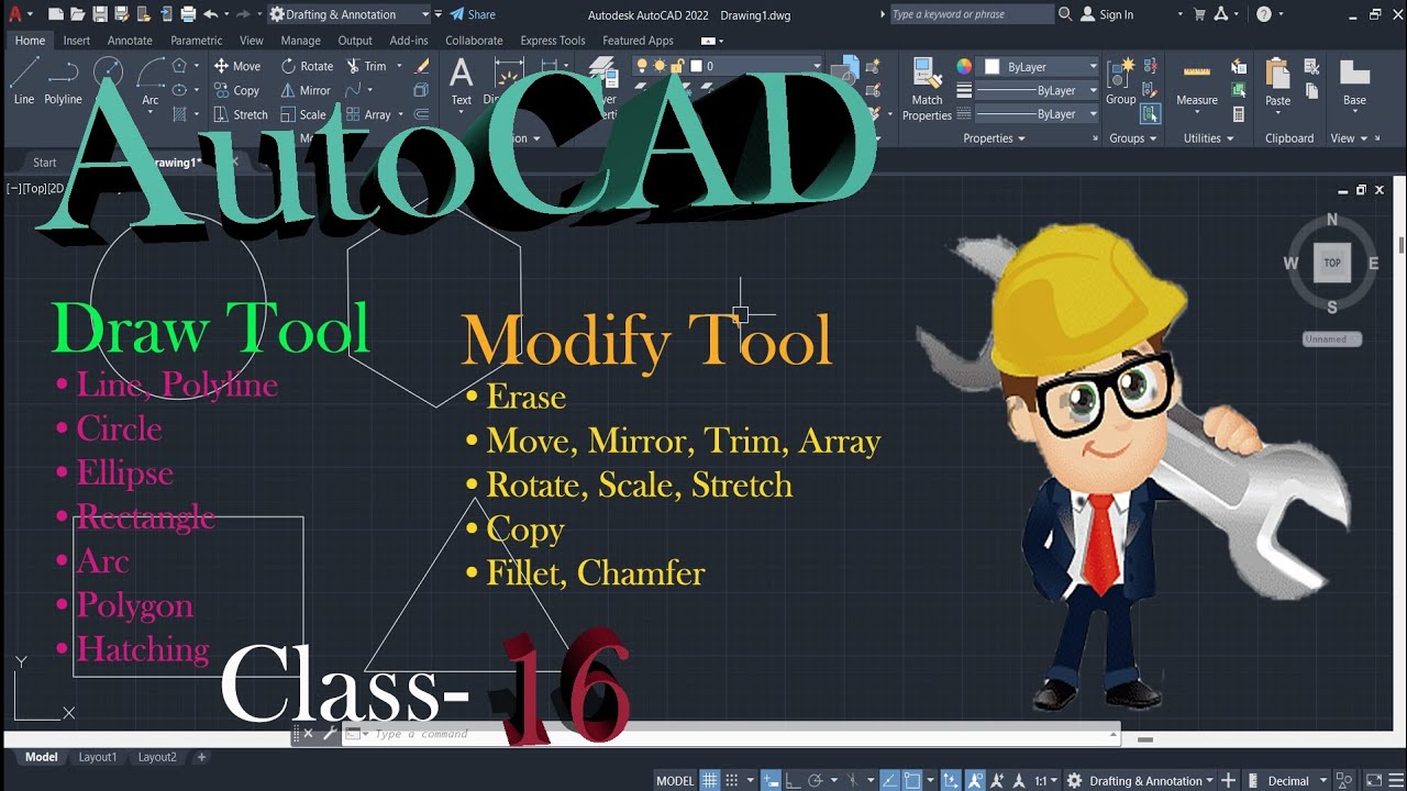 AutoCAD Drawing and Modify Tools class -16 - YouTube