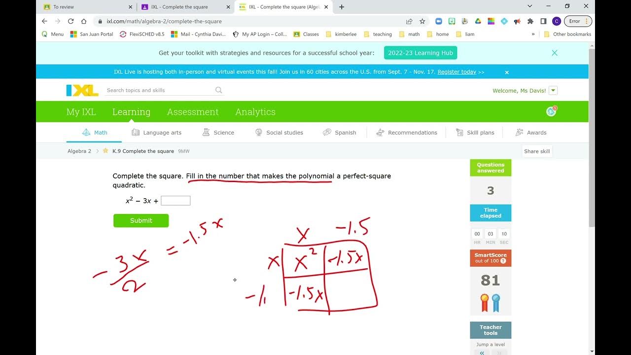 IXL Complete the square Algebra 2 practice Google Chrome 2022 11 02 11 ...