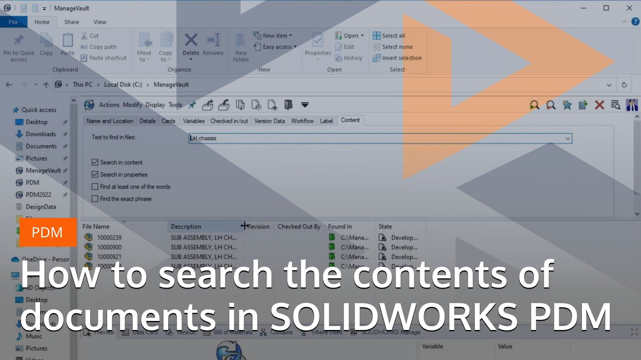 How to search the contents of documents in SOLIDWORKS PDM - YouTube