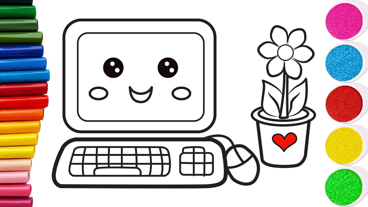 How To Draw A Laptop Computer and Flower | Step by Step - YouTube