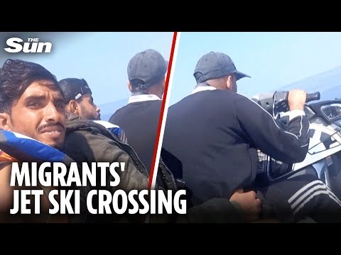 Smiling migrants use JET SKI to enter Europe - and take selfies on the way