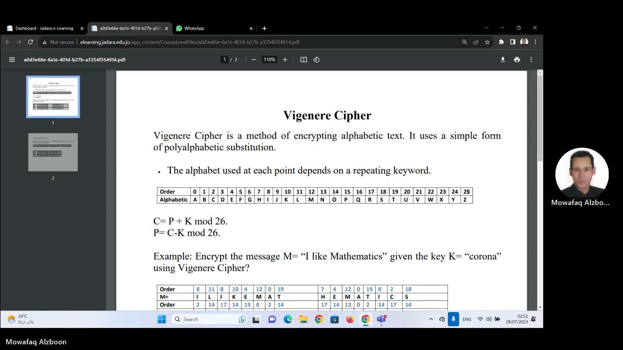 3 1 Vigenere Cipher 20230728 024741 Meeting Recording - YouTube