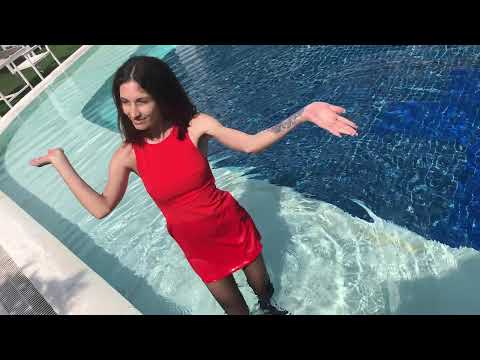 wetlook69 ❤️ sexy Kris in sexy red Dress and Pantyhose in Pool 🔥🔥🔥❤️❤️❤️
