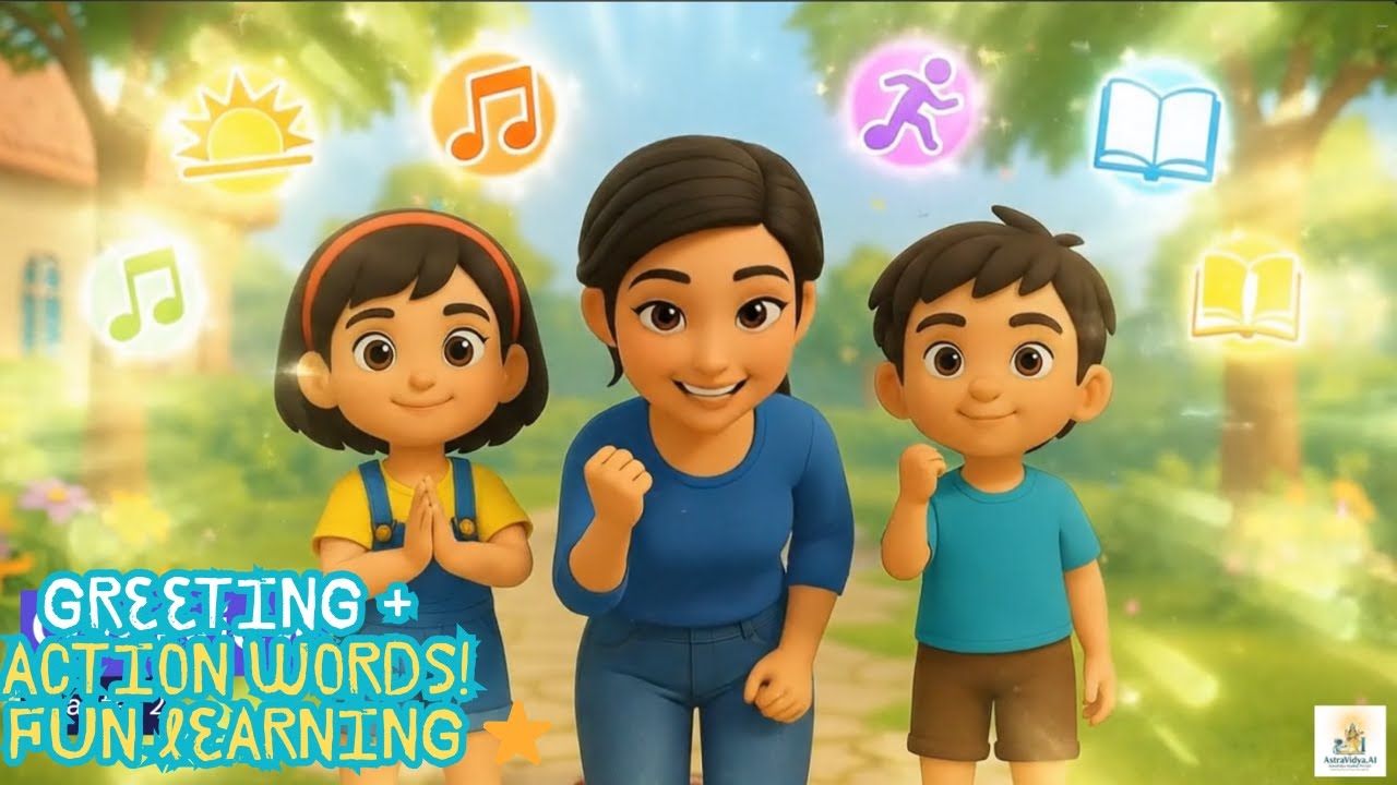 Greeting of the Day + Action Words for Kids | Fun Learning with Leena ...