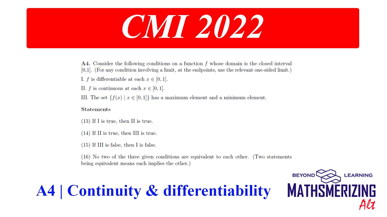 CMI 2022 | A4 | JEE Delight | Continuity & differentiability | Chennai ...