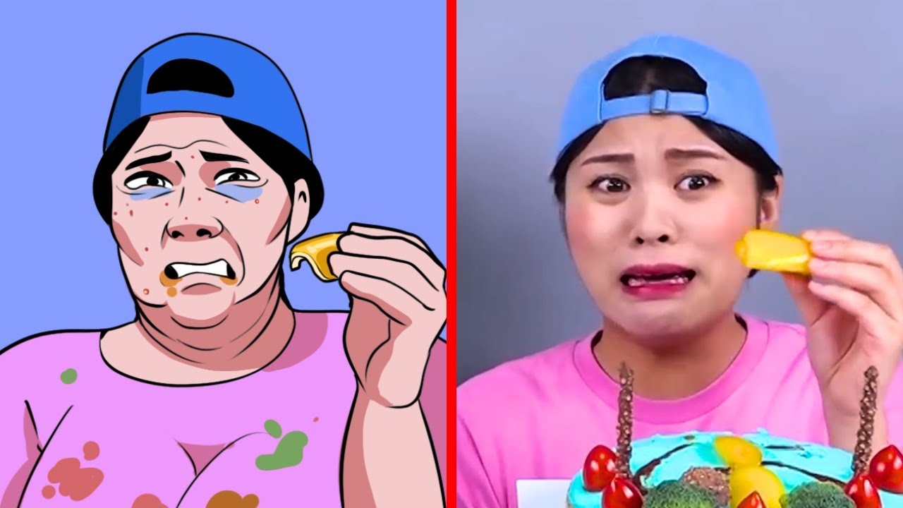 ASMR MUKBANG Red Food vs Blue Food CHALLENGE! 🤯 빨간색 파란색 음식 챌린지 by ...