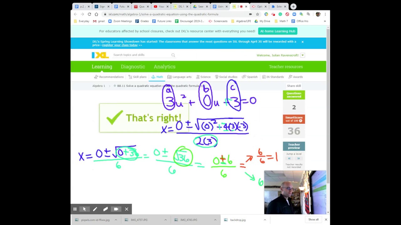 IXL Examples BB.11- Solve a quadratic equation using the quadratic ...