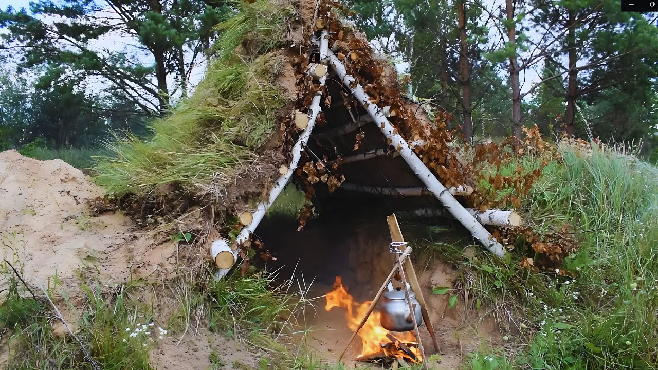Building an earthen shelter for forest survival | Bushcraft - YouTube