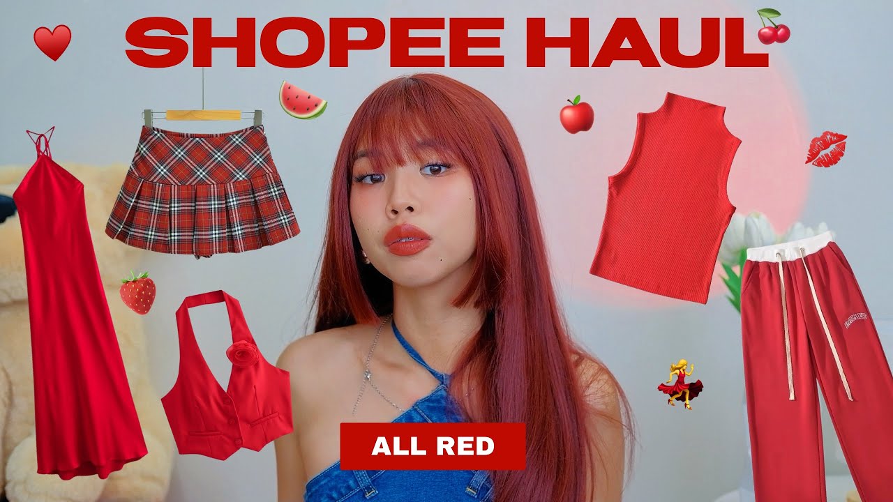 RED SHOPEE HAUL ˗ˏˋ ꒰ 🍓🍒🍄 ꒱ ˎˊ˗ - YouTube
