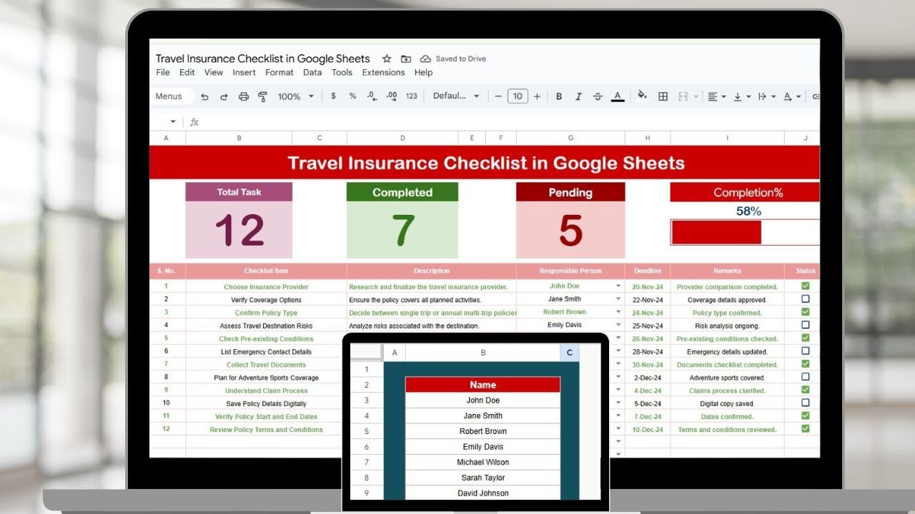 Travel Insurance Checklist in Google Sheets - YouTube