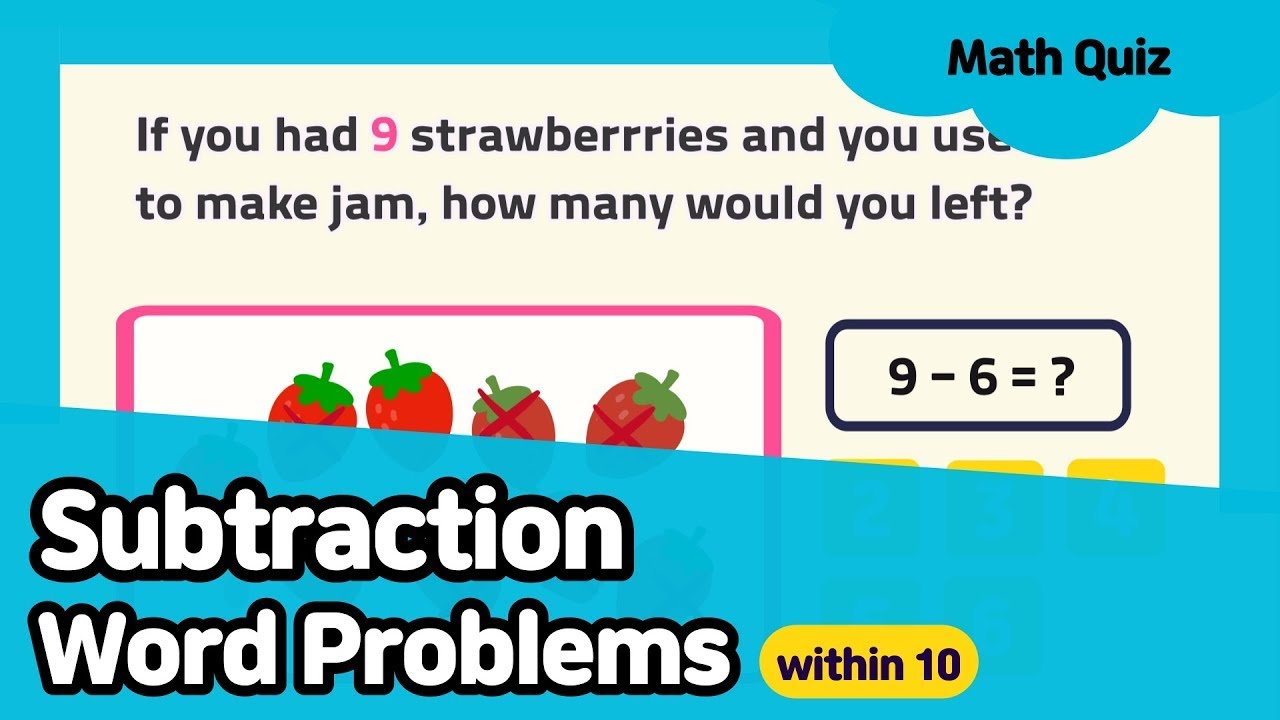 Subtraction Word Problems within 10 | Math quiz for kids - YouTube