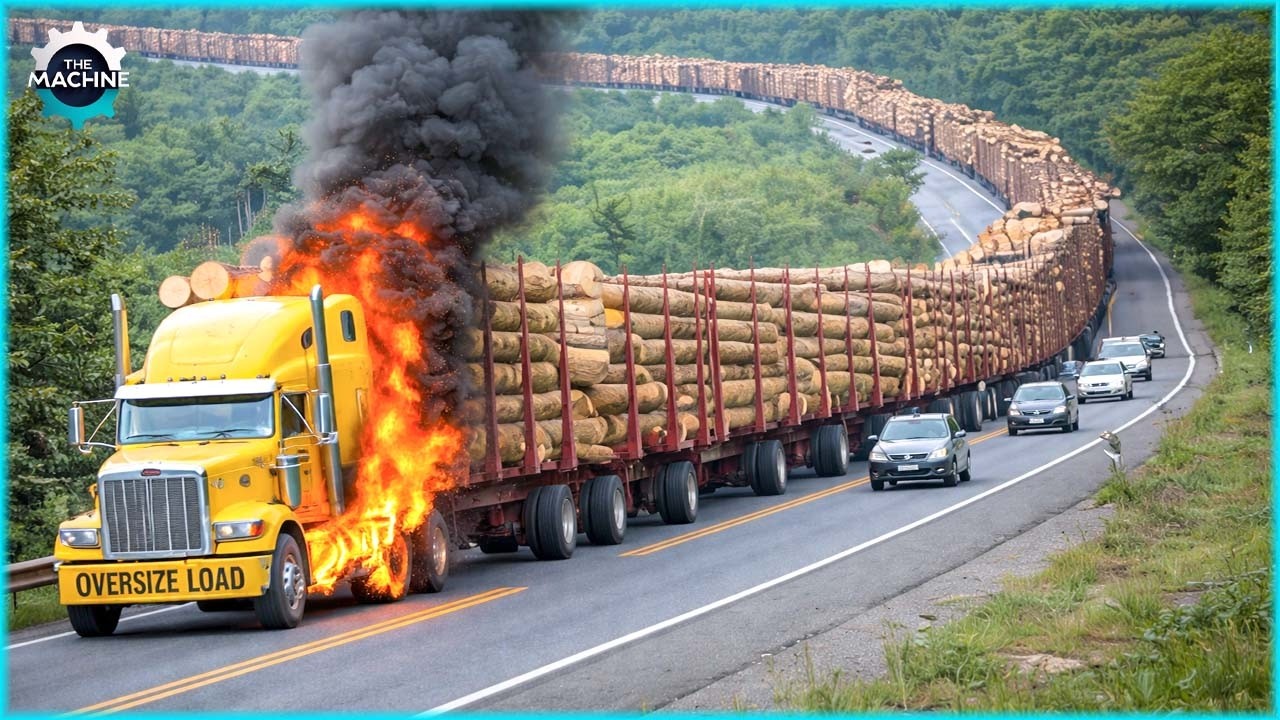 Extreme Dangerous Truck Hauling Logs Catches Fire in Forest | Heavy ...