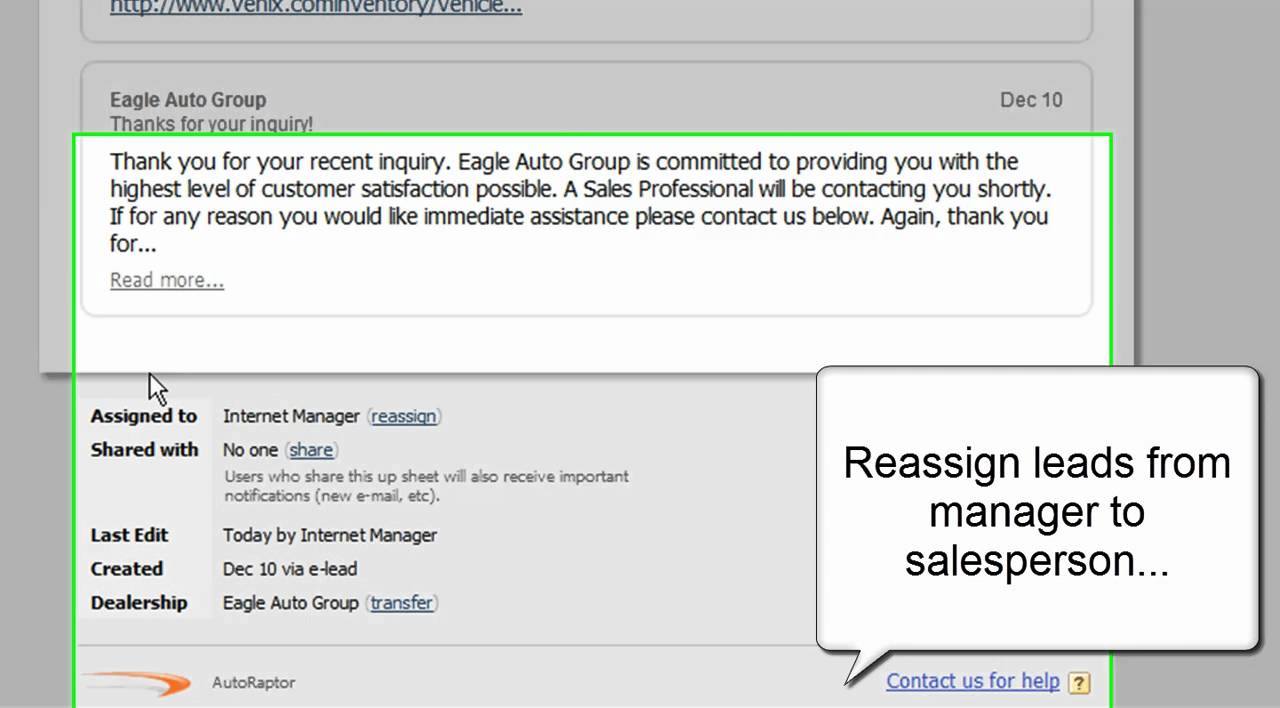 AutoRaptor CRM Features - Internet Lead Manager - YouTube