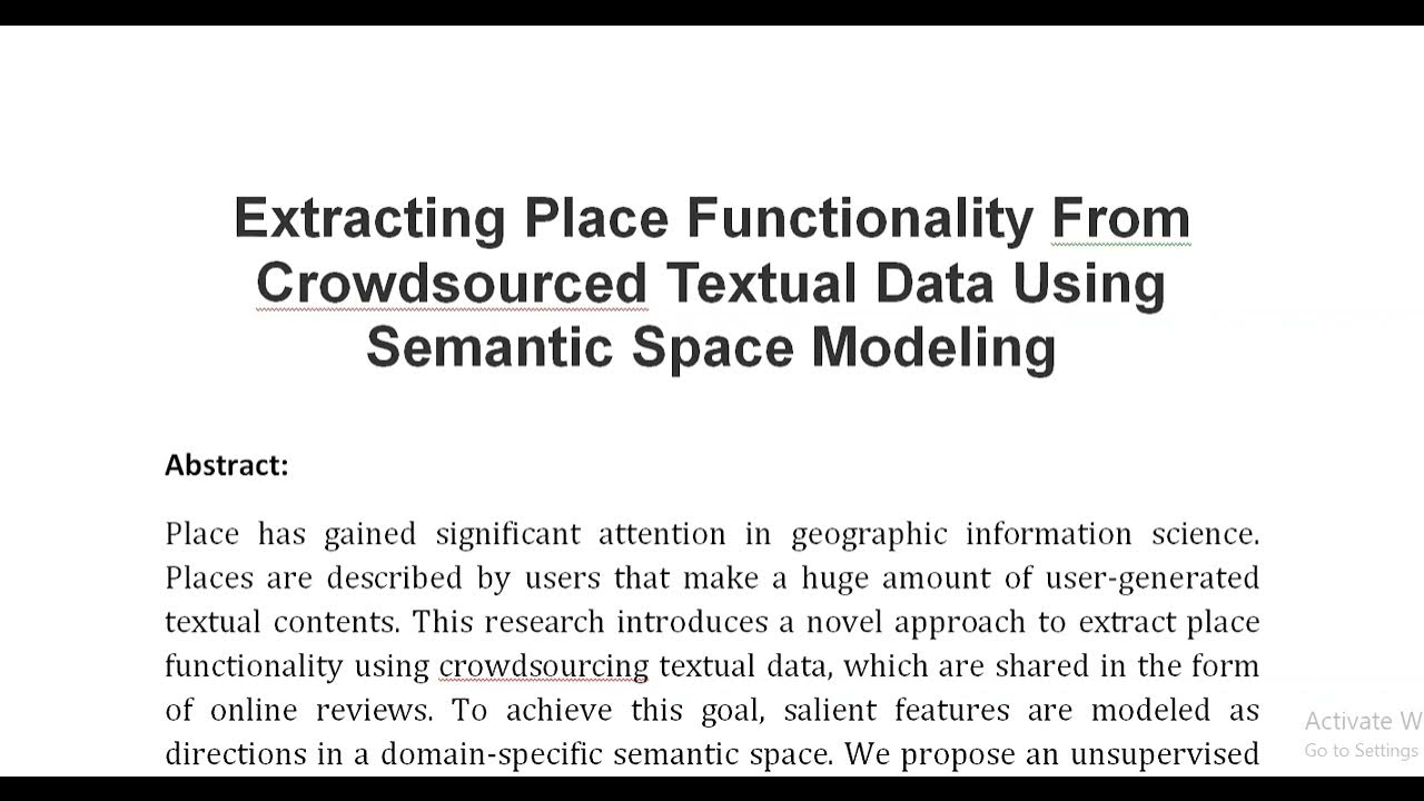 Extracting Place Functionality From Crowdsourced Textual Data Using Semantic Space Modeling ...