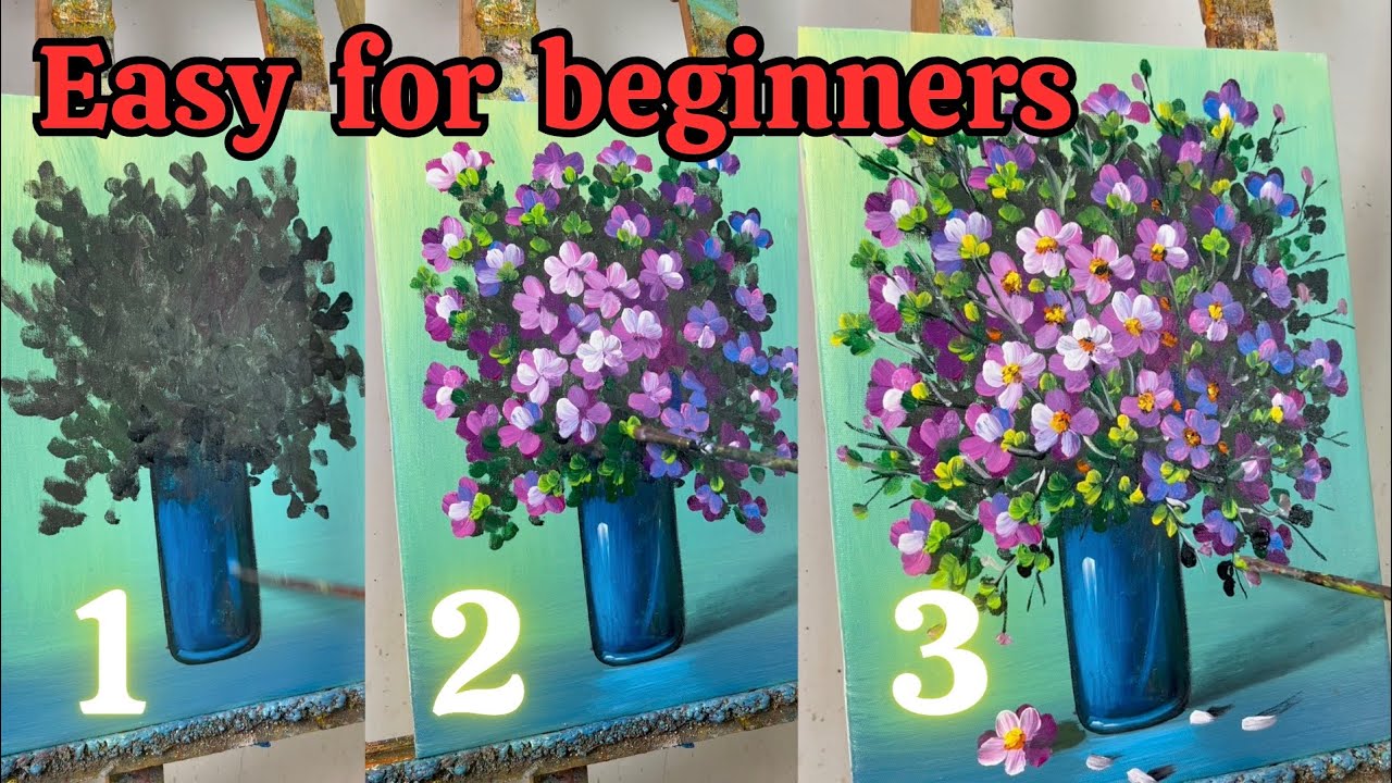 STEP by STEP for Beginners / Flowers Painting - YouTube