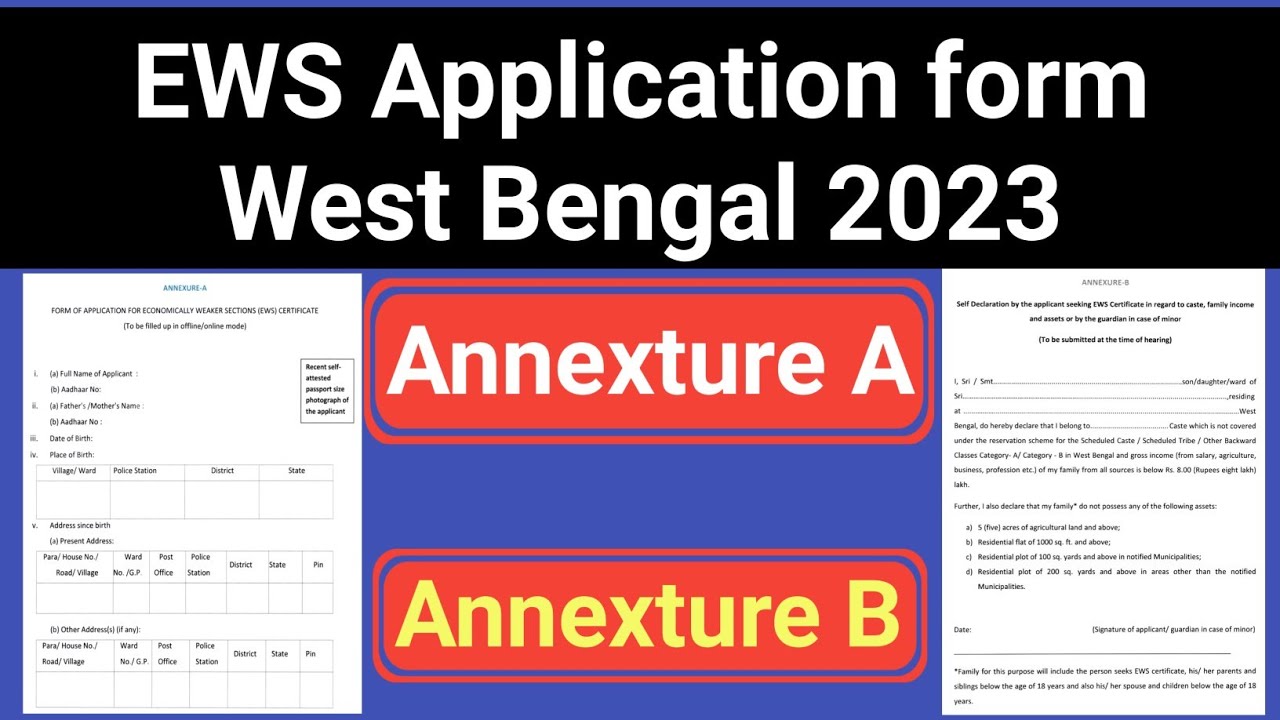 How To Apply EWS Certificate In West Bengal Annex A And Annex B Form