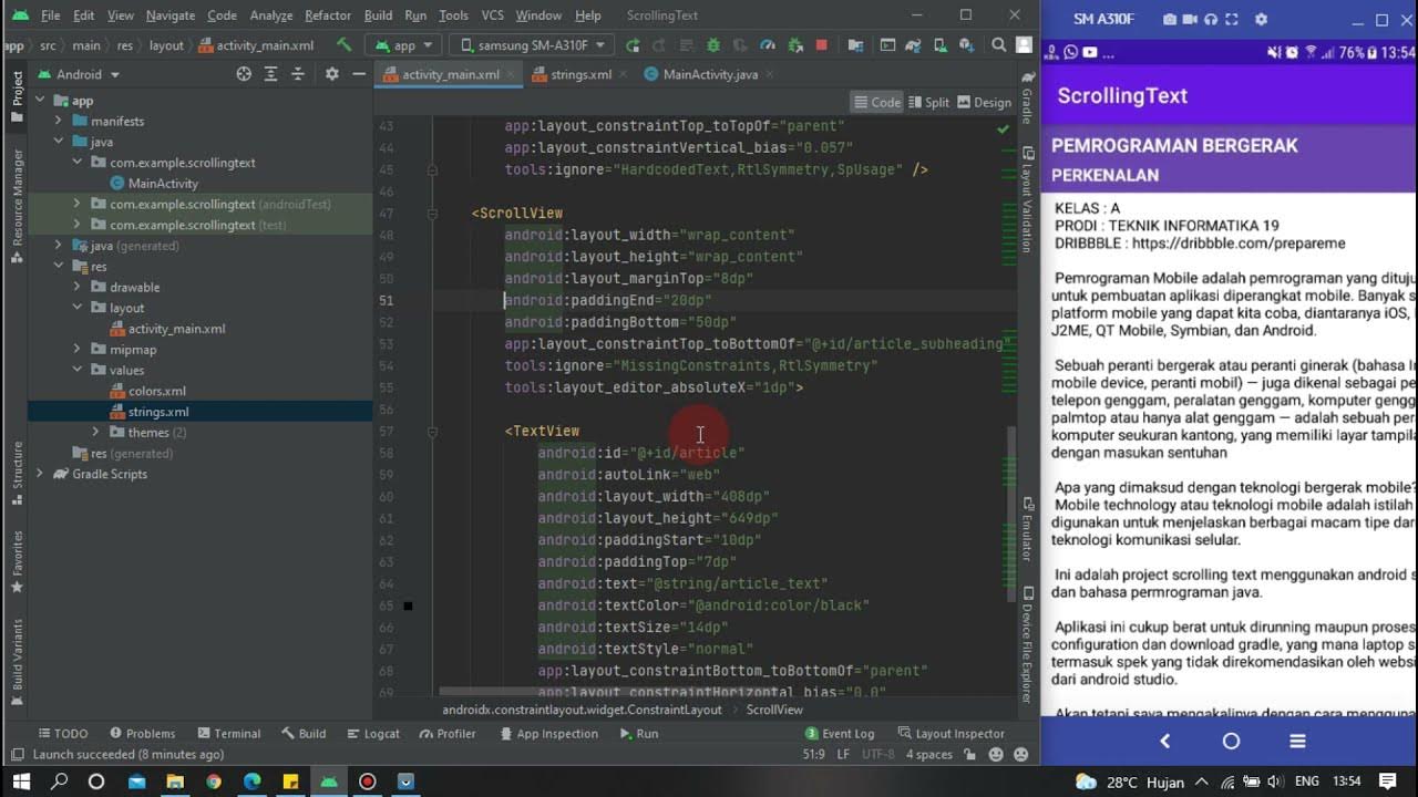 Membuat Scrolling Text, Text View, Dan Memberi Icon Aplikasi Dengan Android Studio - YouTube