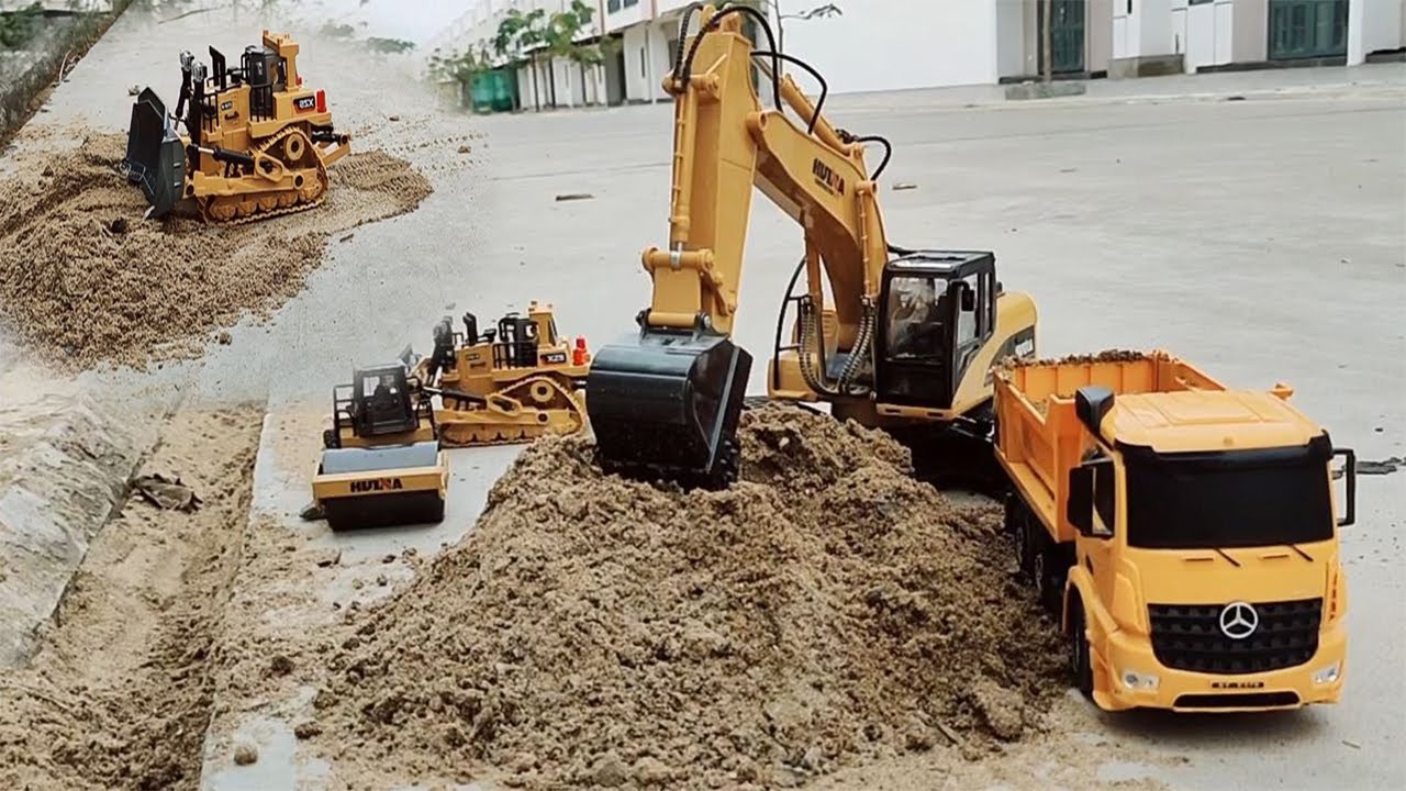 RC Excavator Dig Sand - RC Bulldozer - RC Dump Truck and Roller Amazing ...