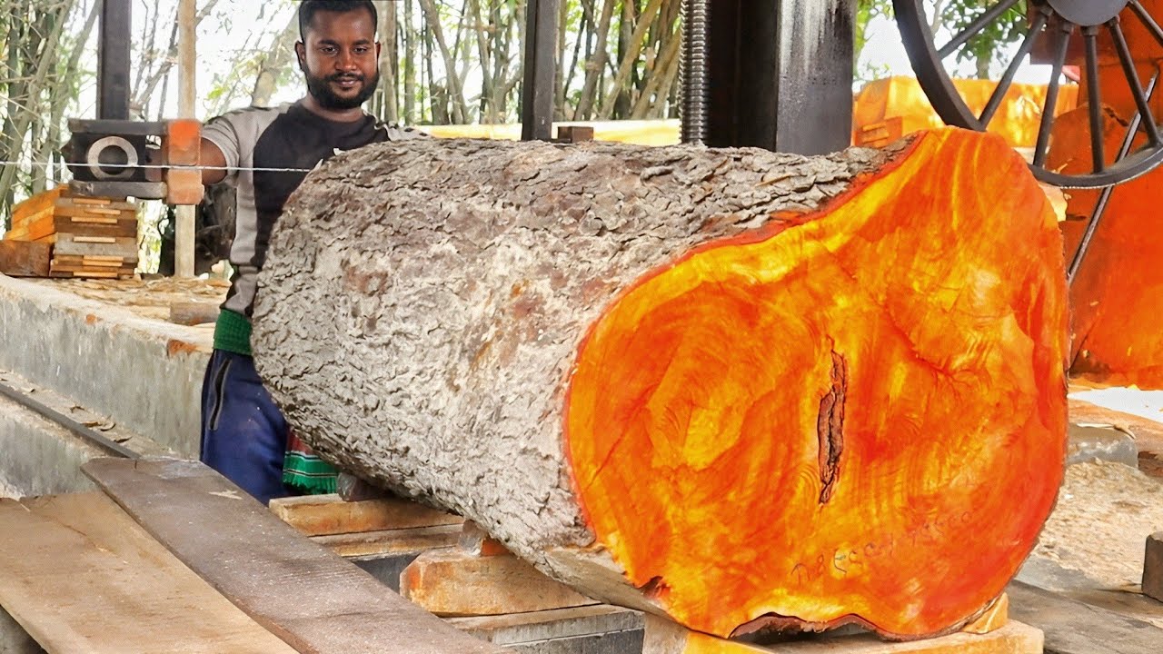 Amazing Fastest Giant Red Wood Sawmill Machine Cutting Skills | Raw ...