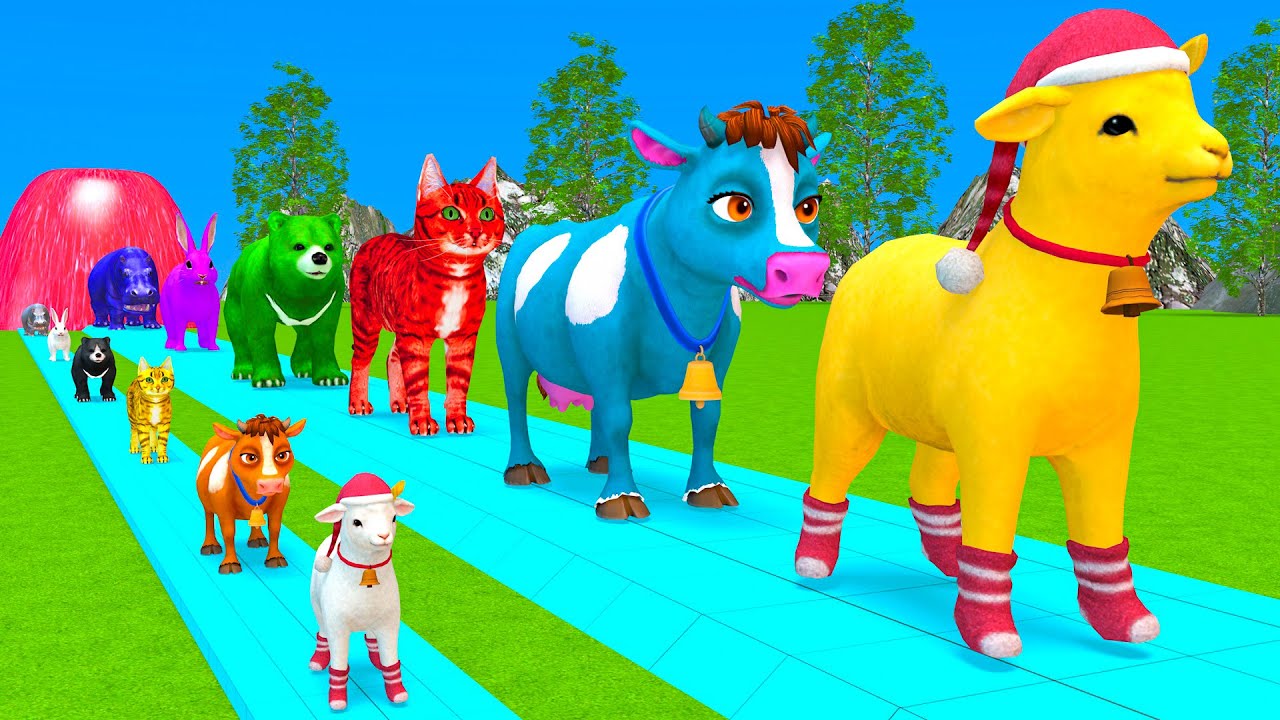 Long Slide Game With Elephant Gorilla Buffalo Hippopotamus Tiger 3d ...