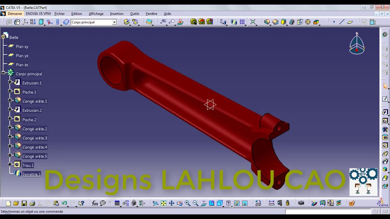 Moteur 4 cylindres; partie 2; la Bielle avec CATIA V5, Motor assembly ...