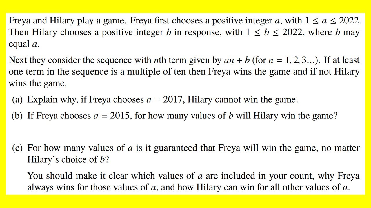 MOG 2022 q4 (UK Mathematical Olympiad for Girls) - YouTube