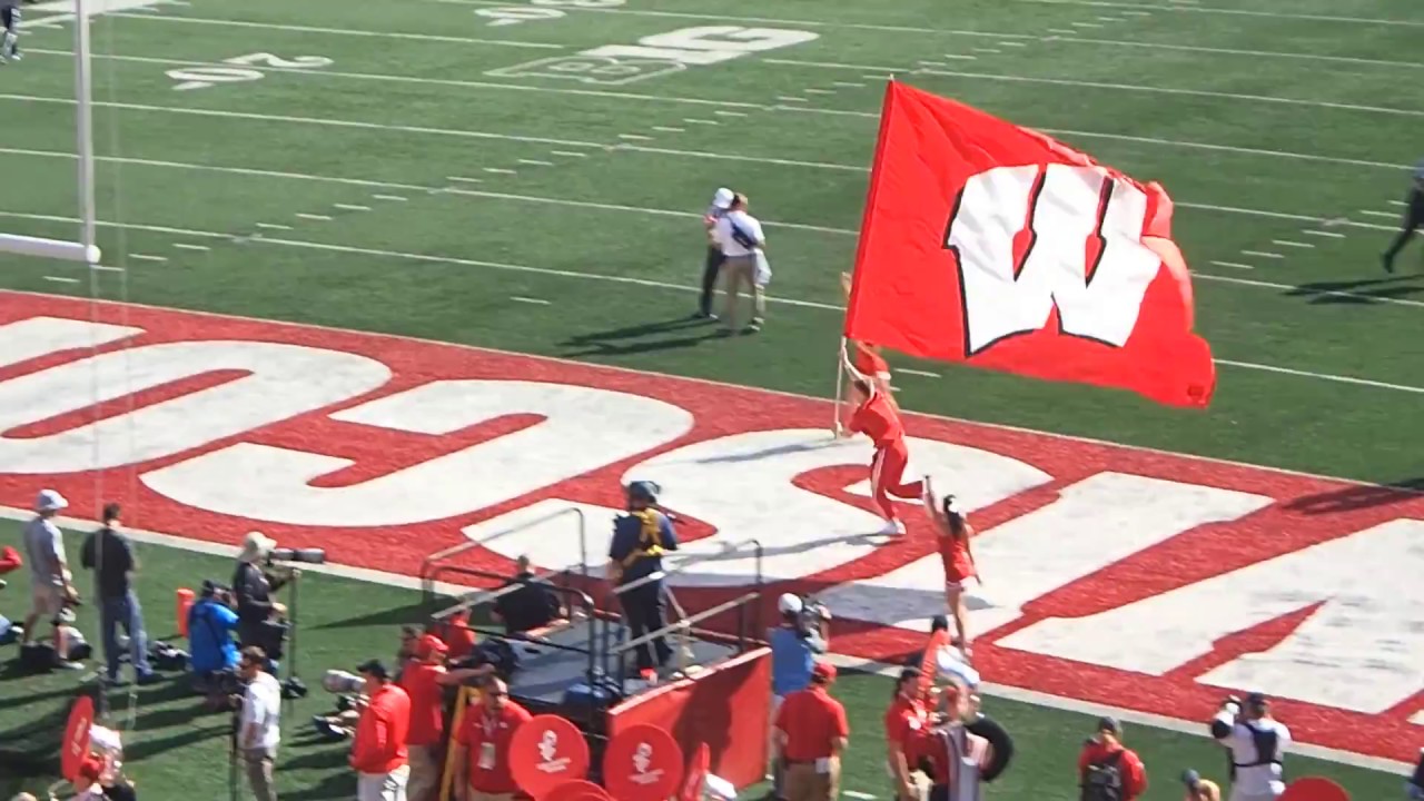 Wisconsin Badgers Marching Band and Cheer Squad Hype Football Crowd ...