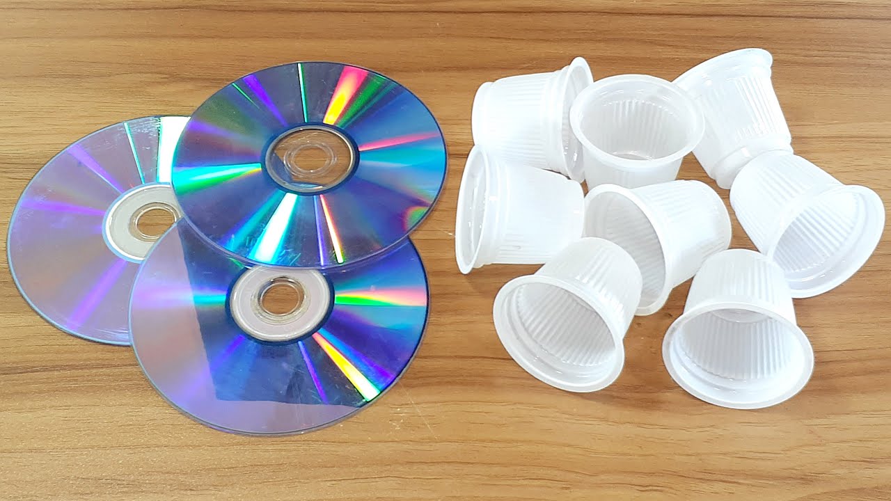 WASTE PLASTIC COFFEE CUPS & CD DISC REUSE IDEA | DIY DECORATION | BEST ...