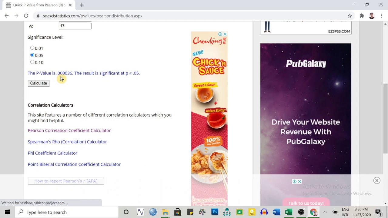 Computing Pearson's r in MS Excel | Inferential Statistics - YouTube