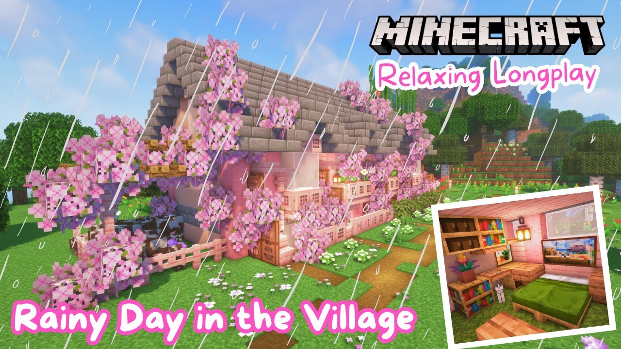 Cozy Cherry Blossom Cottages in the Rain | Relaxing Minecraft Longplay ...