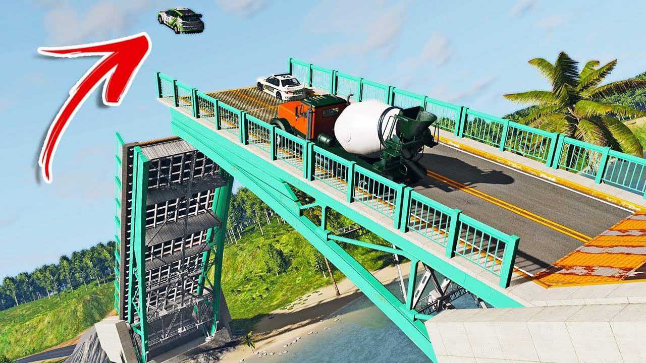GIANT Drawbridge Jumping! CRUSHING Cars With A Bridge! - BeamNG ...